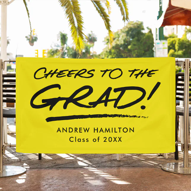 Modern Cheers to the Grad Yellow Graduation Banner | Zazzle