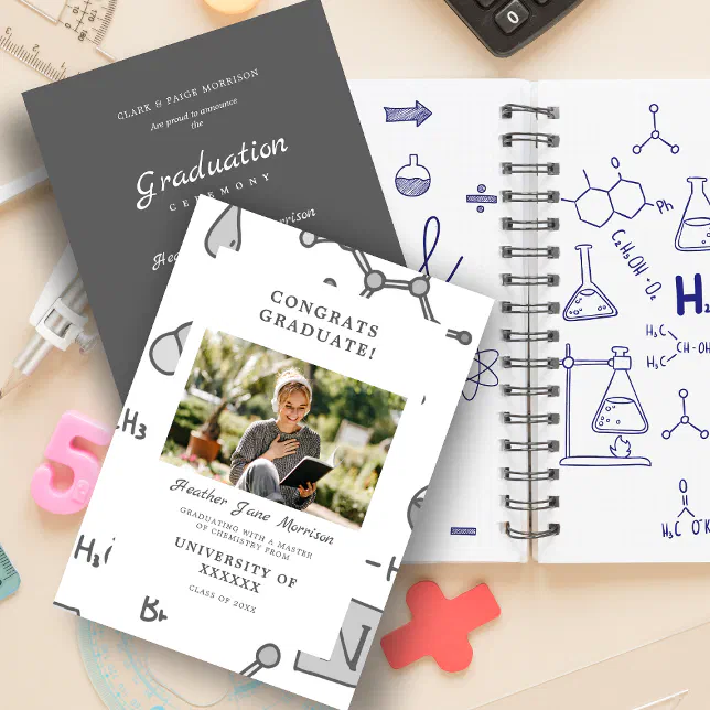 Modern Chemistry Background Elements Graduation Invitation | Zazzle