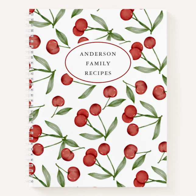 Modern Cherry Pattern Personalized Recipe Notebook | Zazzle