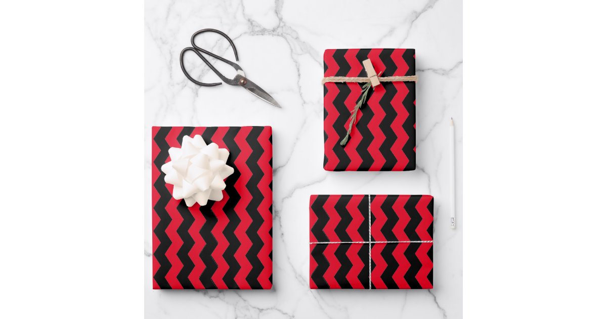 Modern Chevron Black and Red Stripes Pattern Wrapping Paper Sheets | Zazzle