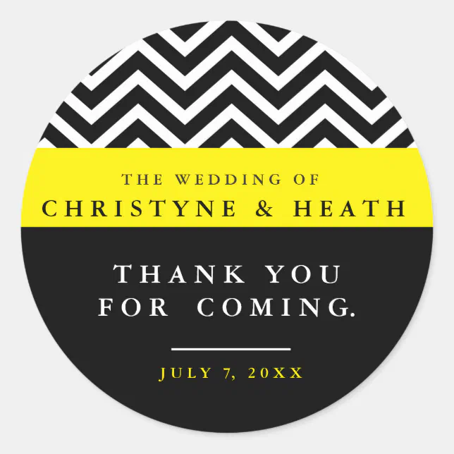 Modern Chevron Black Yellow Elegant Party Sticker | Zazzle