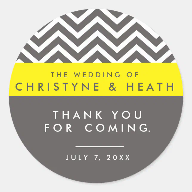 Modern Chevron Gray & Yellow White Party Sticker | Zazzle