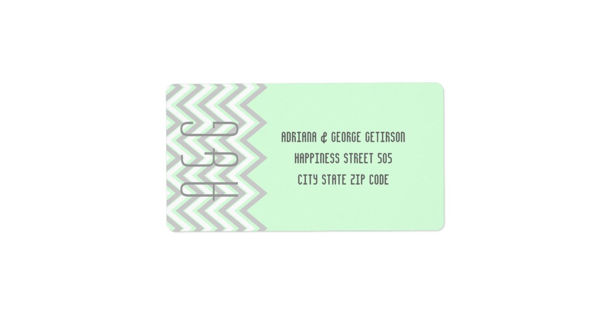 Modern chevron grey, mint green wedding label | Zazzle