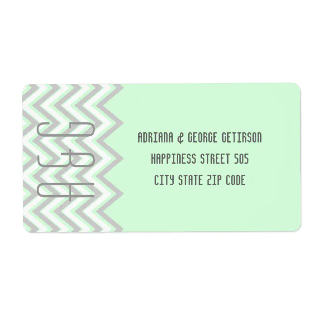 Modern chevron grey, mint green wedding label | Zazzle