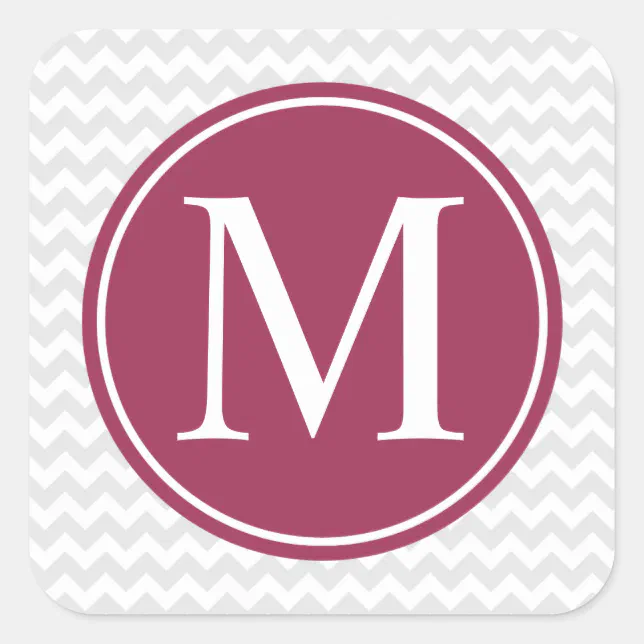 Modern Chevron Maroon Circle Monogram Stickers | Zazzle