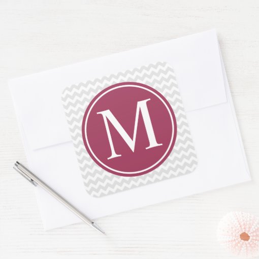 Modern Chevron Maroon Circle Monogram Stickers | Zazzle