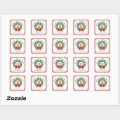 Modern Chevron Merry Christmas Wreath Monogrammed Square Sticker | Zazzle