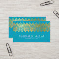 MODERN CHEVRON pattern gold foil turquoise blue Business Card | Zazzle