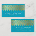 MODERN CHEVRON pattern gold foil turquoise blue Business Card | Zazzle