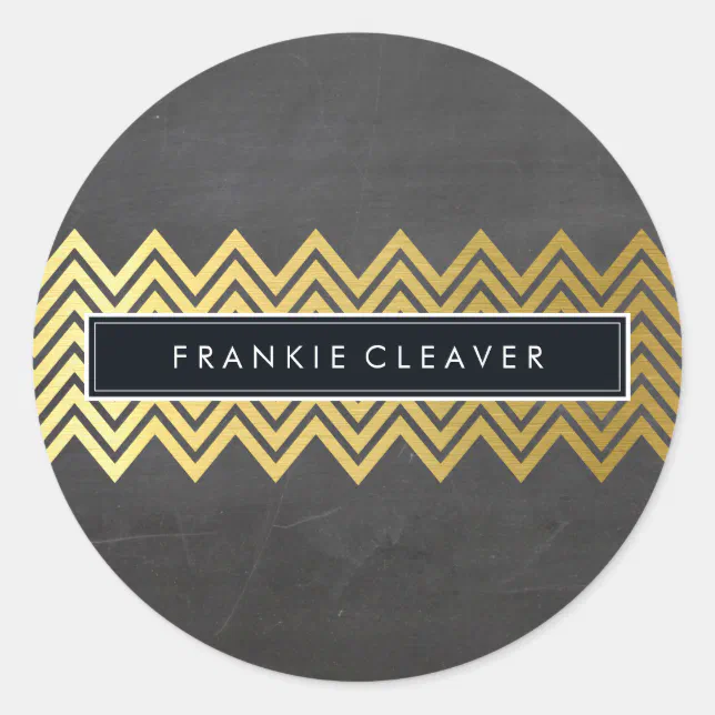 MODERN CHEVRON PATTERN trendy gold chalkboard Classic Round Sticker ...