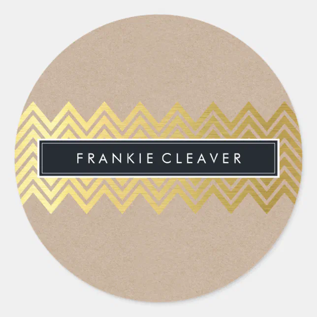 MODERN CHEVRON PATTERN trendy gold simple kraft Classic Round Sticker ...