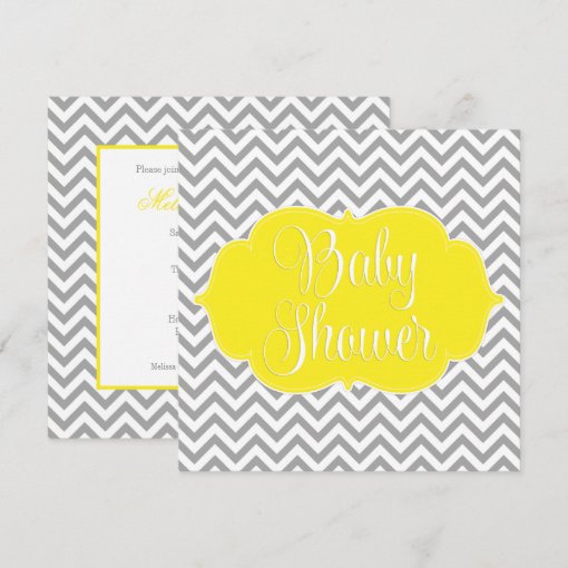 Modern Chevron Yellow Gray Baby Shower Invitation | Zazzle
