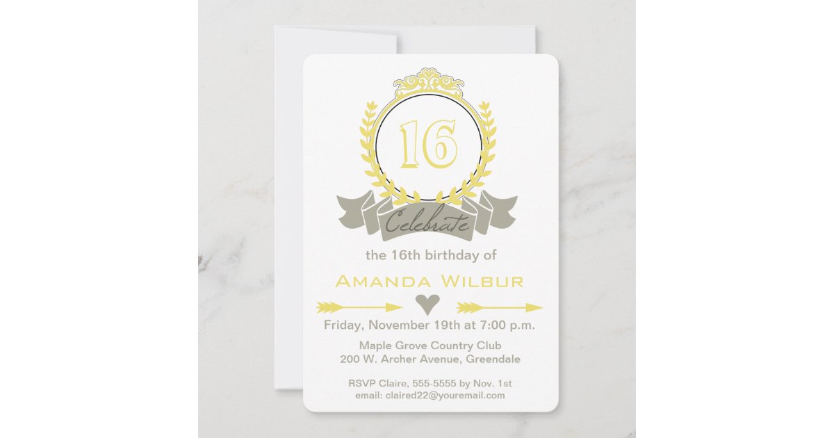 Modern Chevron Yellow Gray Birthday Invitation | Zazzle