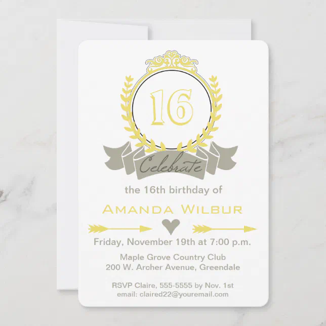 Modern Chevron Yellow Gray Birthday Invitation | Zazzle