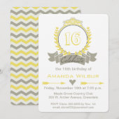 Modern Chevron Yellow Gray Birthday Invitation | Zazzle
