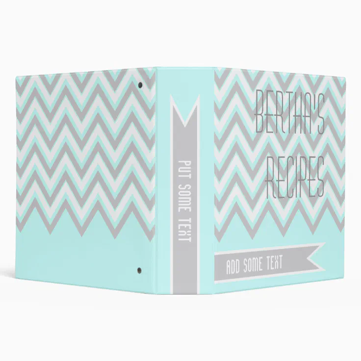 Modern chevron zigzag grey, light blue recipe binder | Zazzle