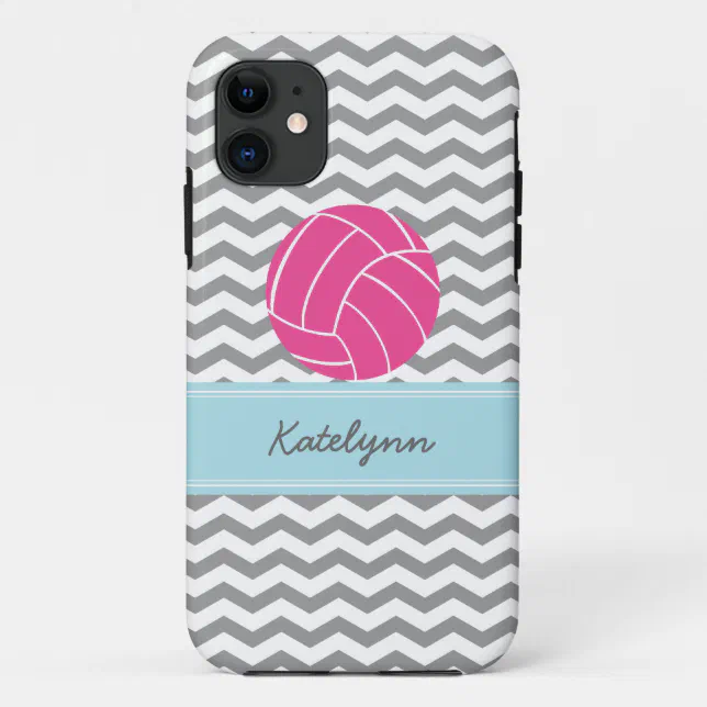 Modern Chevron Zigzag Pink Volleyball iPhone Case | Zazzle