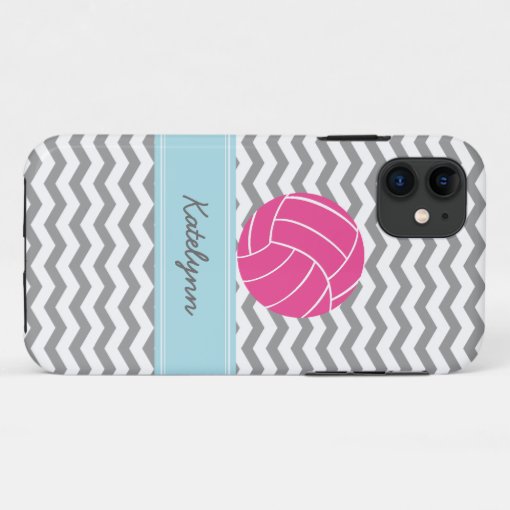 Modern Chevron Zigzag Pink Volleyball iPhone Case | Zazzle
