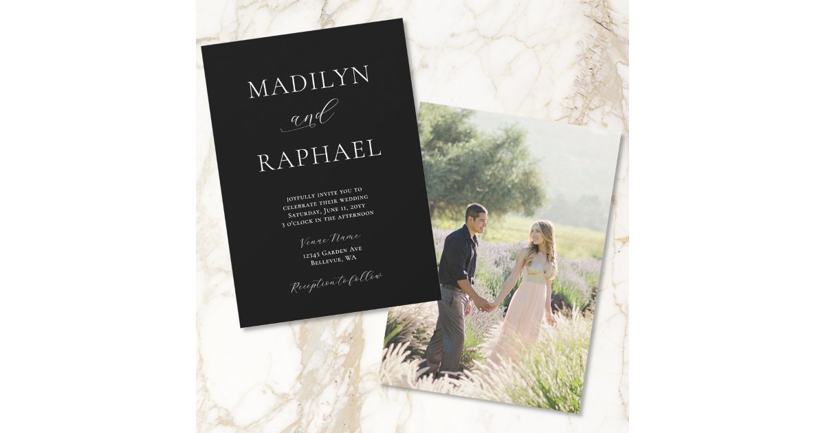 Modern Chic Add Photo Black and White Wedding Invitation | Zazzle