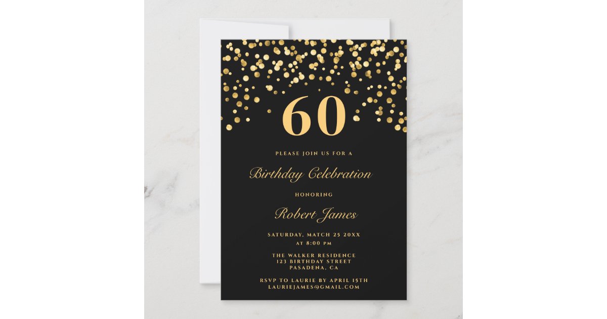 Modern Chic Black And Gold Sixty 60th Birthday Invitation | Zazzle