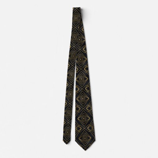Modern Chic Black Gold Geometric Pattern Neck Tie | Zazzle