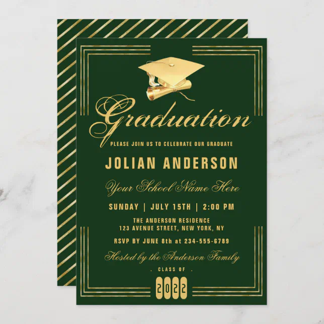 Modern & Chic Black Gold Graduation Class of 2022 Invitation | Zazzle