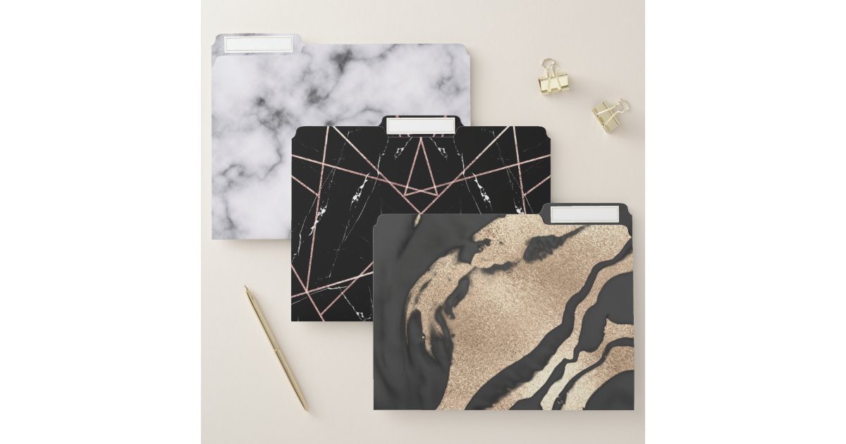 Modern Chic Black Gold Painted Abstract Marble File Folder | Zazzle