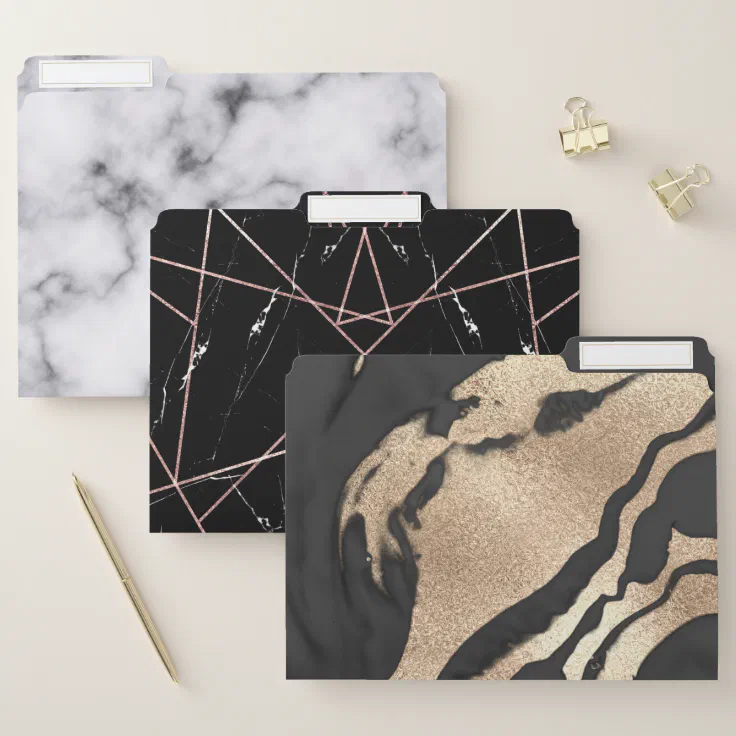 Modern Chic Black Gold Painted Abstract Marble File Folder | Zazzle