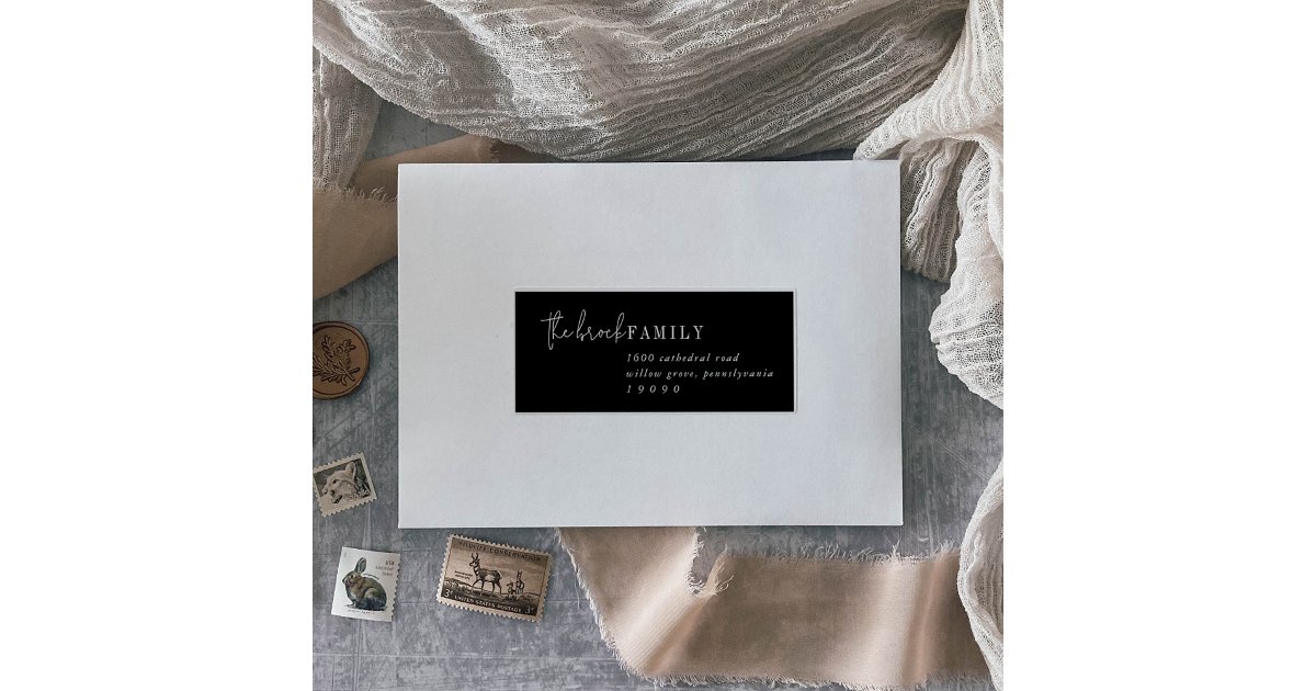 Modern Chic | Black Recipient Guest Address Labels | Zazzle