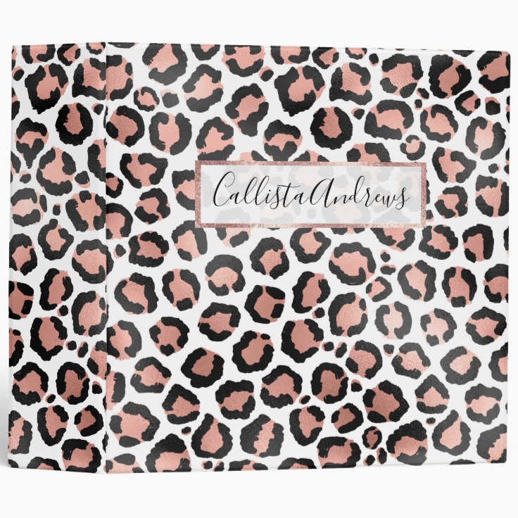 Modern Chic Black Rose Gold Foil Leopard Print 3 Ring Binder | Zazzle