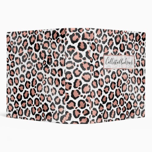 Modern Chic Black Rose Gold Foil Leopard Print 3 Ring Binder | Zazzle