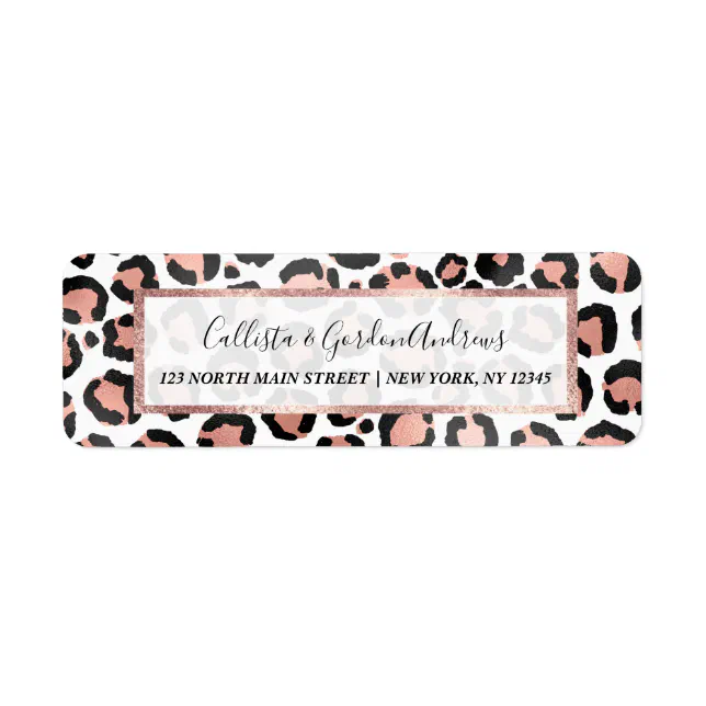 Modern Chic Black Rose Gold Foil Leopard Print Label | Zazzle