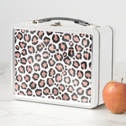 Modern Chic Black Rose Gold Foil Leopard Print Metal Lunch Box Zazzle