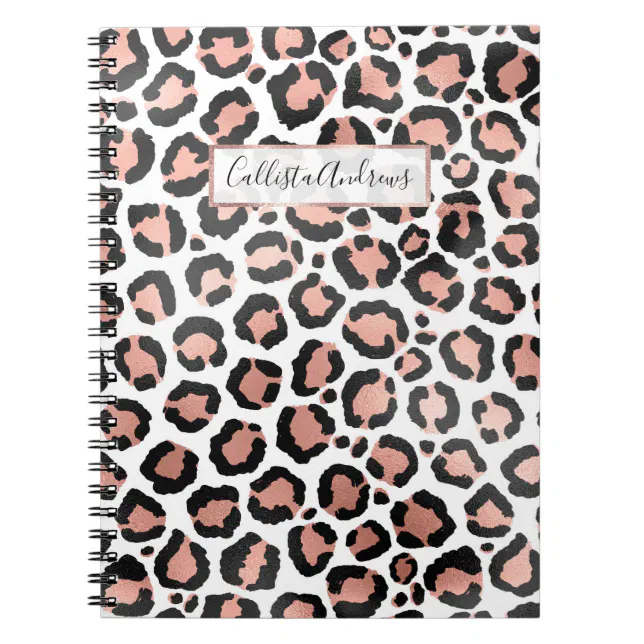 Modern Chic Black Rose Gold Foil Leopard Print Notebook | Zazzle