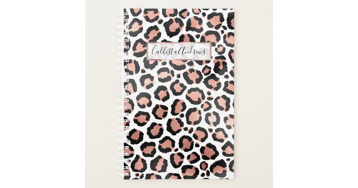 Modern Chic Black Rose Gold Foil Leopard Print Planner | Zazzle