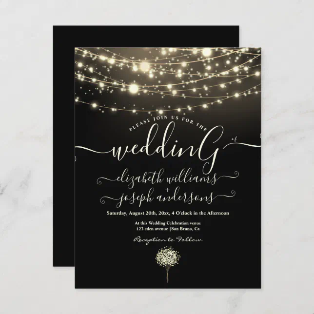 Modern Chic Black & White Lights String wedding Invitation | Zazzle