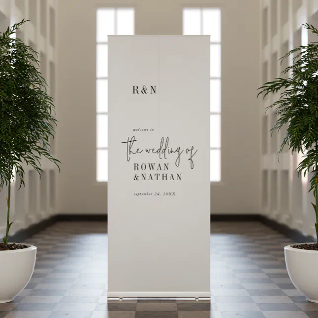 Modern Chic Black White Monogram Wedding Welcome Retractable Banner ...