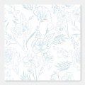 Modern Chic Blue Line Art Floral Foliage Pattern Wallpaper | Zazzle
