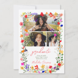 Modern chic boho bright wild flowers graduation announcement | Zazzle