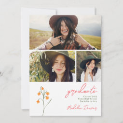 Modern chic boho bright wild flowers graduation invitation | Zazzle