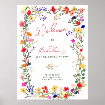 Modern chic boho wild flowers graduation welcome poster | Zazzle