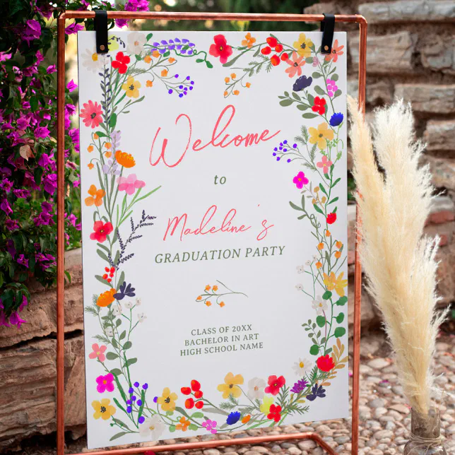Modern chic boho wild flowers graduation welcome poster | Zazzle