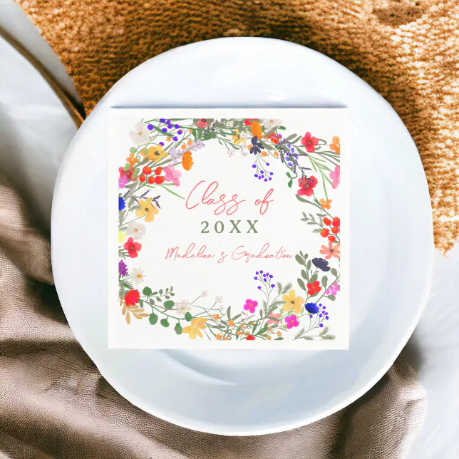 Modern chic boho wildflowers graduation napkins | Zazzle