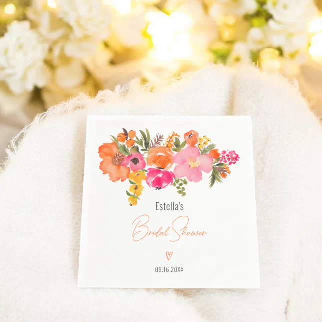 Modern chic bold floral script bridal shower napkins | Zazzle