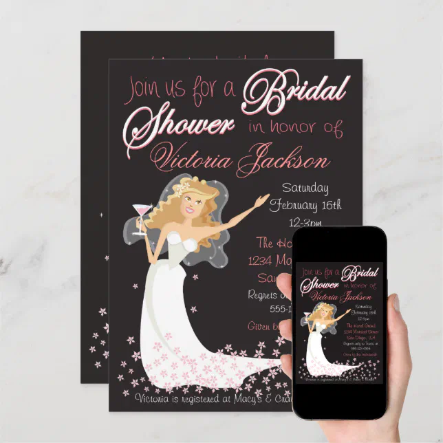 Modern Chic Bridal Shower Cocktail Party Invites | Zazzle