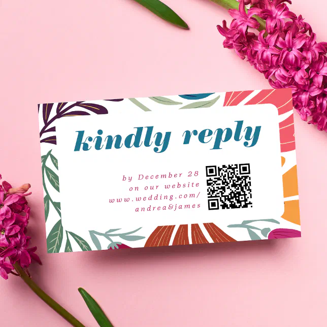 Modern Chic Bright Bold Retro Floral Wedding RSVP Enclosure Card | Zazzle