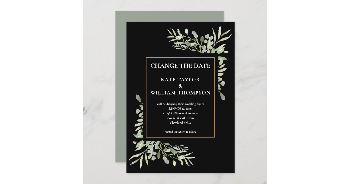Modern Chic Change the Date Watercolour Greenery Invitation | Zazzle