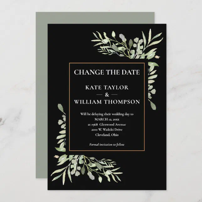 Modern Chic Change the Date Watercolour Greenery Invitation | Zazzle