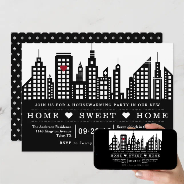 Modern Chic Cityscape New Home Housewarming Party Invitation | Zazzle