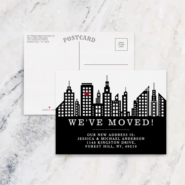 Modern Chic Cityscape New Home Moving Announcement Postcard | Zazzle